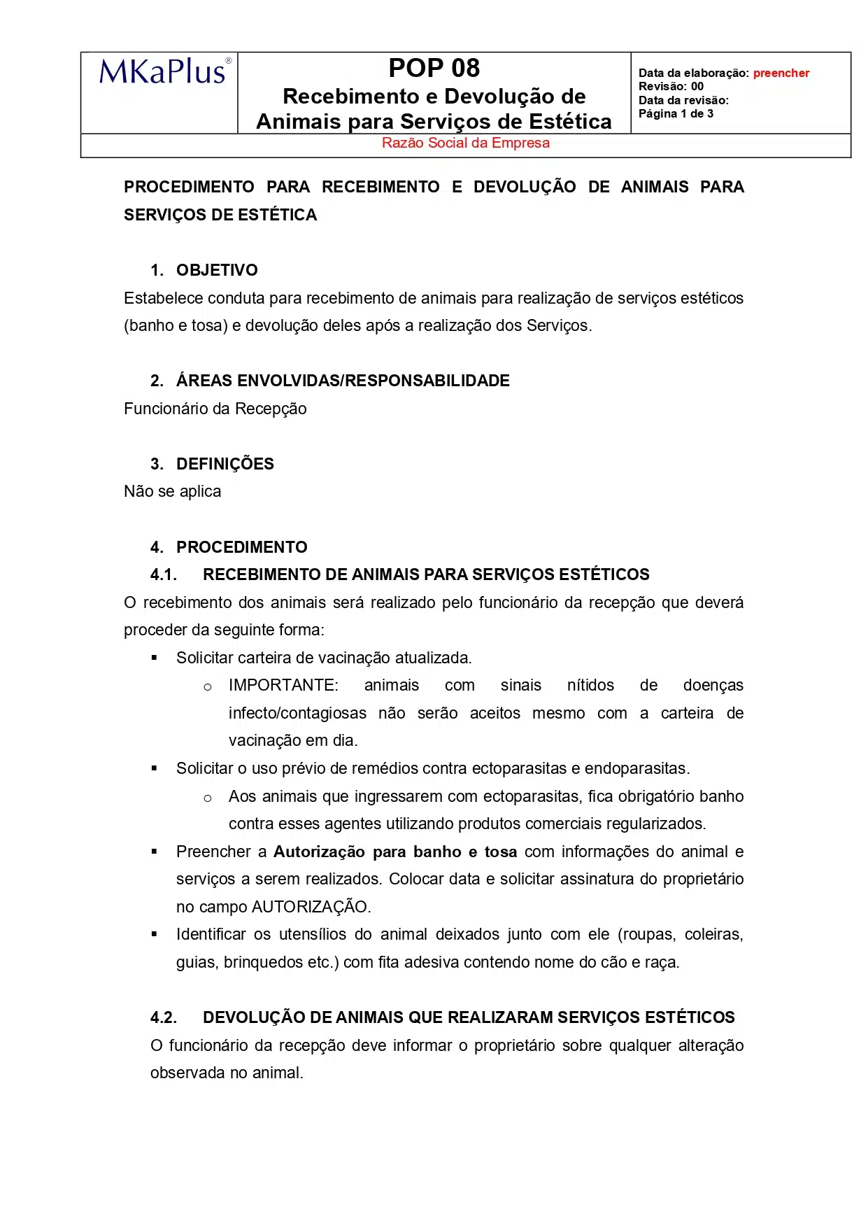 POPs Clínica Veterinária - POPs Prontos e Editáveis